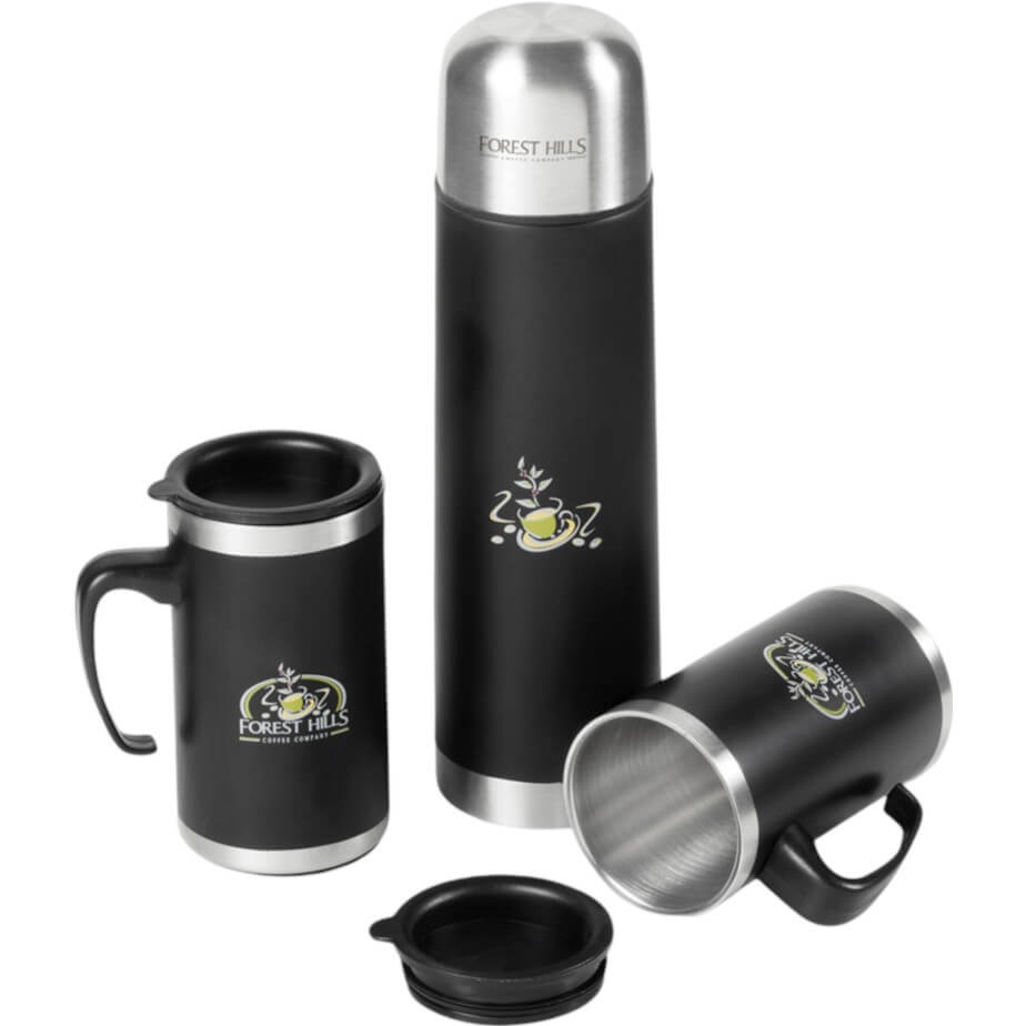 Cardinal Stainless Steel Vacuum Flask & Mug Set | Brandability