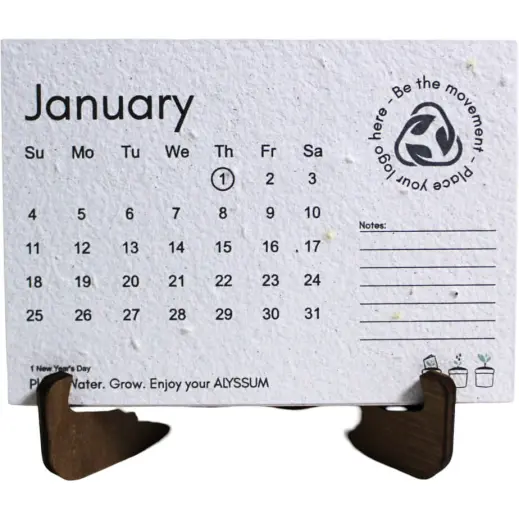 Plantable Paper Calendar With Timber Stand - 2026 | Brandability